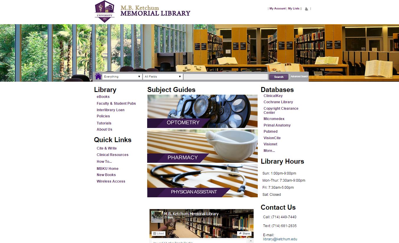 M. B. Ketchum Memorial Library – Optometry Admissions Blog
