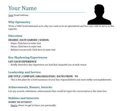 Resume/CV for My Application to Optometry School – Optometry Admissions ...